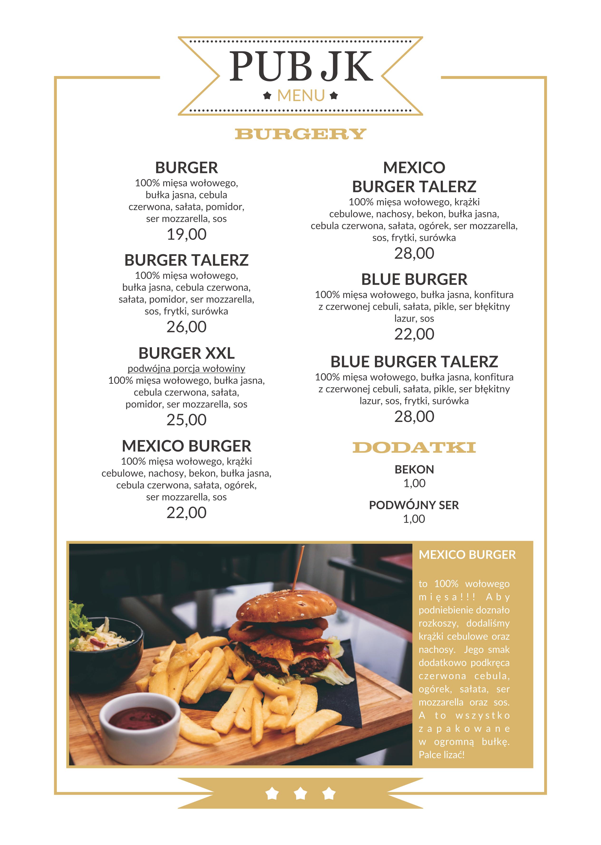 Menu – Pub JK Restauracja Warszawa Gocław